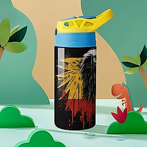 Stainless Steel Water Bottles Germany Flag Eagle Travel Water Cups with Handle And Silicone Straw Drinking Cup with Leak Proof Lid Thermo Travel Mug for Women Men