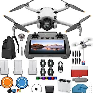 DJI Mini 4 Pro Drone FUN Bundle Plus with Airdrop System DJI RC 2 Screen remote with 3 Battery Bundle Kit 45-min Flight Time Camera Drone Bundle, with 128 GB SD, Cool Anti Collision Strobe Lights and More