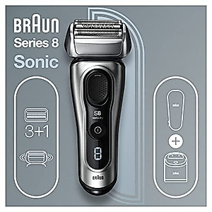 Braun Electric Razor for Men, Series 8 8457cc Electric Foil Shaver with Precision Beard Trimmer, Cleaning & Charging SmartCare Center, Galvano Silver