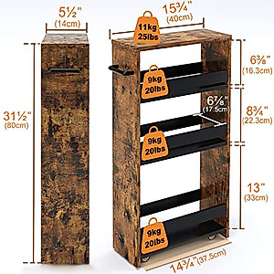 TEAMIX 4 Tier Slim Storage Cart with Handle, Slide Out Storage Rolling Utility Cart Mobile Shelving Unit Organizer Trolley for Small Spaces Kitchen Laundry Narrow Places