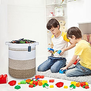 COMSE Extra Large Laundry Basket, Tall Blanket Basket, Laundry Hamper with Handles, 15.7”x 21.7”, Cotton Rope Basket, Woven Laundry Basket, Toy Basket, Clothes Baskets,Woven Basket,Gradient Brown