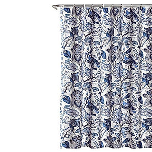 Lush Decor, Blue Cynthia Jacobean Shower Curtain-Fabric Floral Print Design,72 x 72
