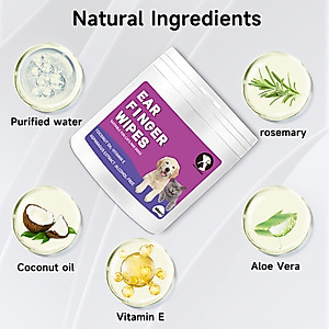 MOOECKOM Dog Ear Cleaner Dog Ear Wipes，Natural Ear Wipes Finger for Dogs & Cats Finger Ear Cleaner Wipes，50 Count