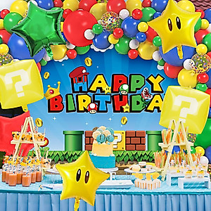 122pc Game Birthday Party Supplies Super Bros Birthday Decorations Party Decorations Include Backdrop, Latex Balloons, Foil Balloons for Boys Girls Game Theme Party