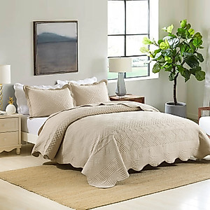 mixinni Quilt Set King Size Khaki 3 Piece Embossed Solid Color Coverlet Set Lightweight Bed Quilted Set Bedspread for All Season 1 Quilt +2 Matching Pillow Shams-(King, Khaki)