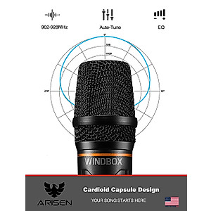 ARISEN Wireless Microphone System, Professional Karaoke Microphone UHF Dual Channel Handheld Microphone, 200ft Range Receiver and 2 Handheld Mic Set, Cordless Mic Systems for, Church, Wedding, DJ