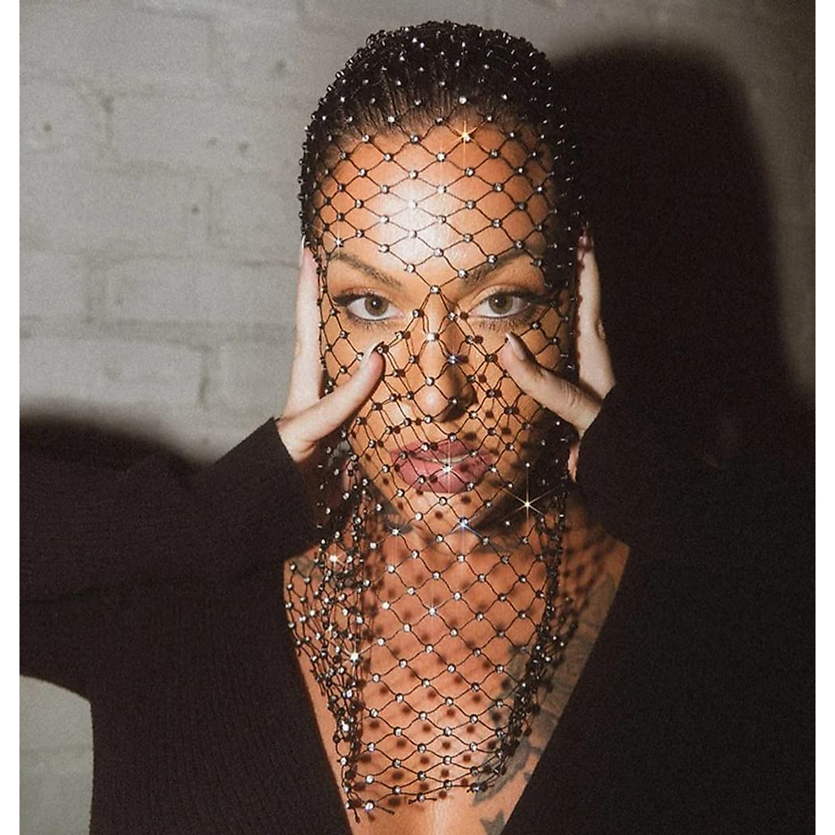 Pinwe Mesh Rhinestone Masquerade Masks Full Face Veils See Through Headscarfs Hairbands Turban Head Covers Wraps