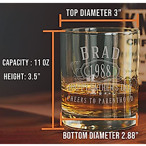 Personalized Etched 11oz Whiskey Glass - Custom Engraved Bourbon Customized Birthday Gifts for Men, Dad Scotch Drinking Glasses, Groomsmen Gifts, Liquor Cocktail Rocks Old Fashioned, Bernard