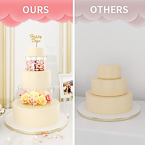 2PCS Acrylic Fillable Cake Stand Cake Riser Cake Tier, Round Cylinder Display Riser Display Box, Decorative Centerpiece for Wedding Birthday Party (10" Dx4 H inch, 6" Dx4 H inch, 2M LED Lights)