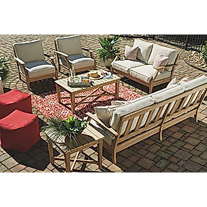 Signature Design by Ashley Clare View Coastal Outdoor Patio Eucalyptus Sofa with Cushions, Beige
