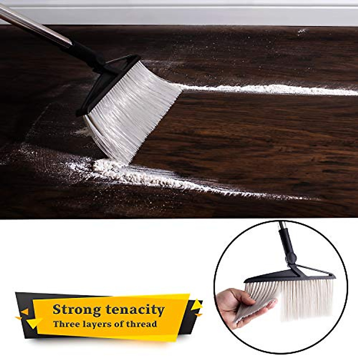 GAMLI Broom and Dustpan Combo Set - Rotatable Wisp Cleaning for Kitchen Floor, Indoor, Hardwood Floors, Industrial, Lobby. Adjustable Broom Pole, Windproof Dustpan - Free Broom Holder