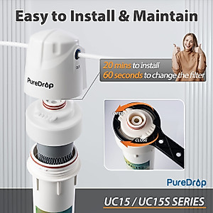 PureDrop UC15S Under Sink Water Filter, 16K Gallons Capacity Water Filtration System, Direct Connect to Kitchen Sink Faucet, Drinking Water Filter Reduces Chlorine