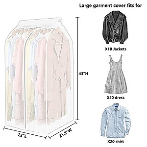 Garment Bag Organizer Storage with Translucent Fabric, Large PEVA Translucent Clothing Dustproof Cover, Wardrobe Hanging Storage Bag, Garment Bags for Closet Storage, Magic Tape and Zipper Design