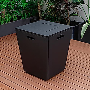 LeisureMod Chelsea Gas Fire Pit Table 37,000 BTU Square Outdoor Propane Fire Pit Table with Lid and Black Fire Glass (Black)