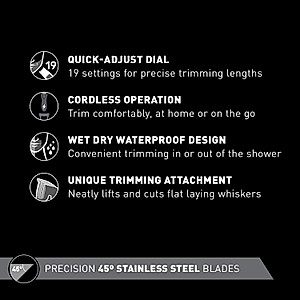 Panasonic Newest Wet/Dry Beard Cordless Men's Beard Trimmer with Precision Dial, Adjustable 19 Length Setting, Rechargeable Battery, Washable, BROAGE Black Cleaning Cloth