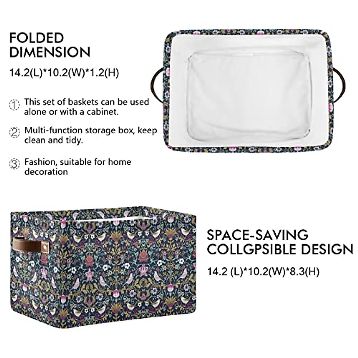 AHOMY Storage Basket William Morris Vintage Birds Flowers Cube Storage Bins Organizer Bag with Handles 1-Pack