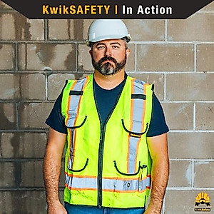 KwikSafety - Charlotte, NC - GODFATHER Safety Vest [CUSHIONED COLLAR] Class 2 ANSI OSHA High Visibility 9 Pockets Reflective Heavy Duty Mesh Vis Construction Industrial Surveyor Men/Yellow Large