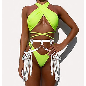 Asooll Punk Leather Waist Chain Tassel Fringe Belly Belt Harness Bikini Rave Body Accessories Jewerly for Women and Girls (White)