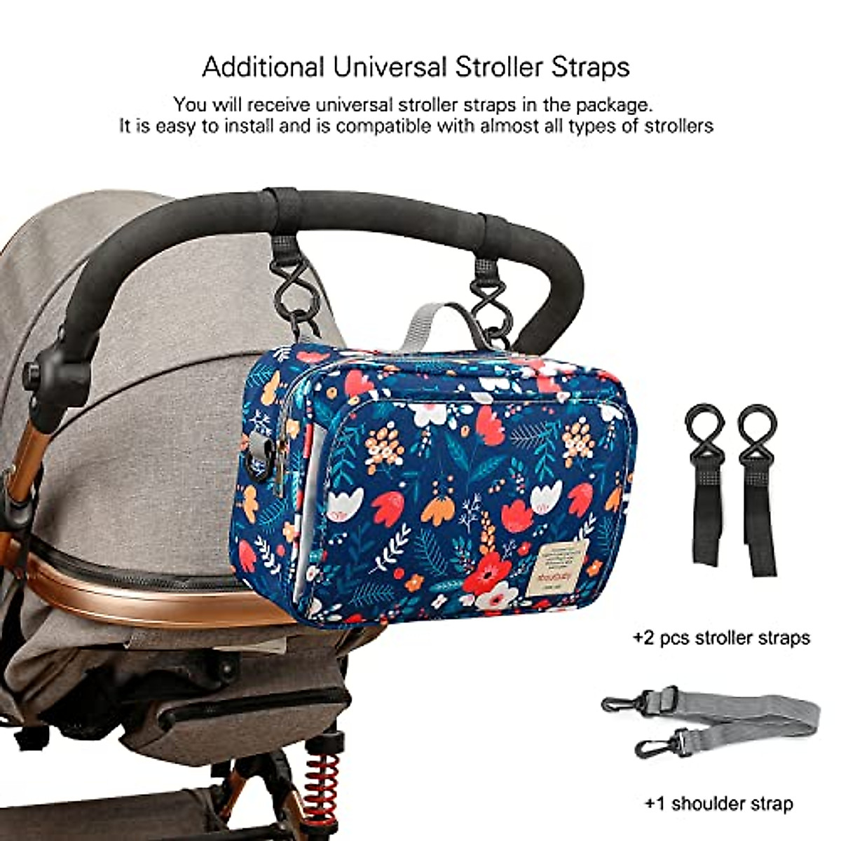 Baby Diaper Caddy Bag - Diaper Caddy Tote Baby Stroller Bag Nursery Storage Bin for Diapers, Wipes & Toys Mini Diaper Bag for Outdoor (Blue Flower)