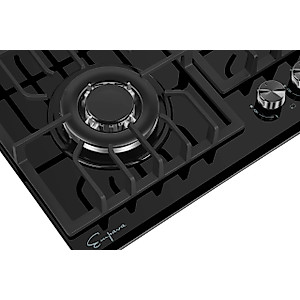 Empava 24 Inch Gas Cooktop Professional 4 Italy Sabaf Burners Stove Top Certified with Thermocouple Protection in Black Tempered Glass