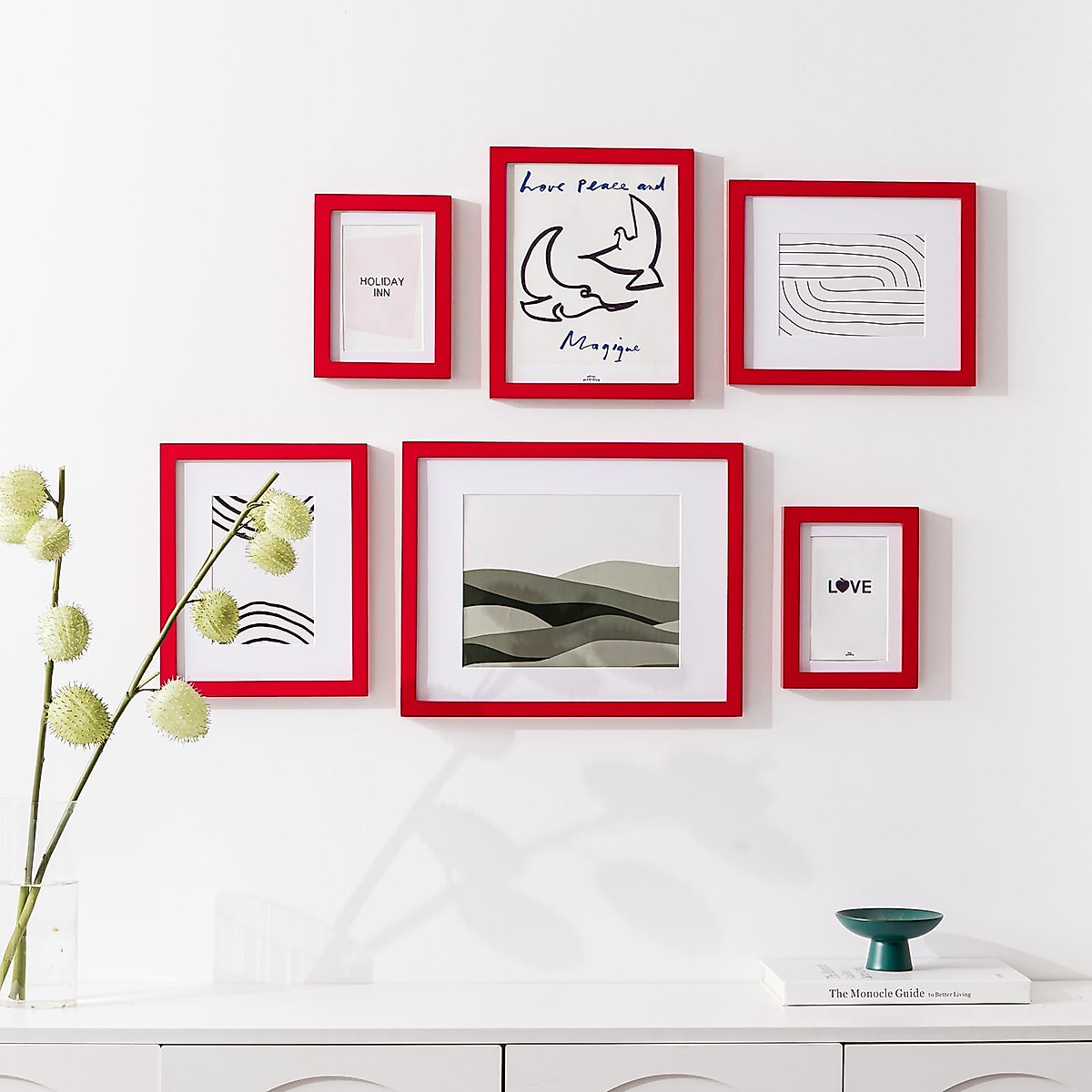 eletecpro 11x14 Picture Frame 4 Pack Made of Solid Wood and Strong Real Glass, Displays 8x10 and 8.5x11 Photos with Mat or 8x11 without Mat, Room Decor for Wall and Tabletop, Gallery Gifts Red