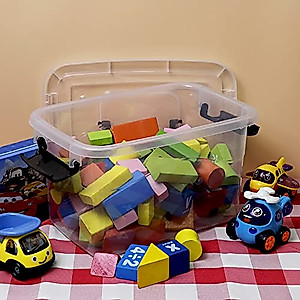 Utiao Clear Plastic Bin with Lid, 5.5 Quart Latching Box with Black Handle, 6 Packs