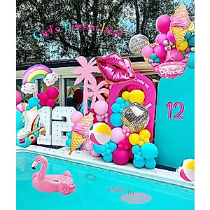 Kozee Pink Teal Balloon Garland Arch Kit with Hot Pink Silver Disco roller skate Balloon for princess theme Birthday Party Girl Summer by Beach Pool party decorations