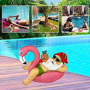 Mood Lab Garden Gnome on Flamingo - Funny Gnome Figurine - 8 Inch Depth Lawn Statue - for Outdoor or House Decor