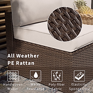 SUNBURY Patio Sectional Sofa Chair, Add-on Wicker Armless Chair in Off White Cushion, Brown Wicker Outdoor Furniture Seating for Backyard Garden Porch