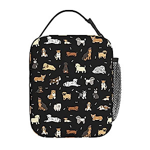Oplp Cute Dogs Lunch Bag Puppy Pets Lunch Box Insulated Meal Bag Food Container for School Work Picnic Travel