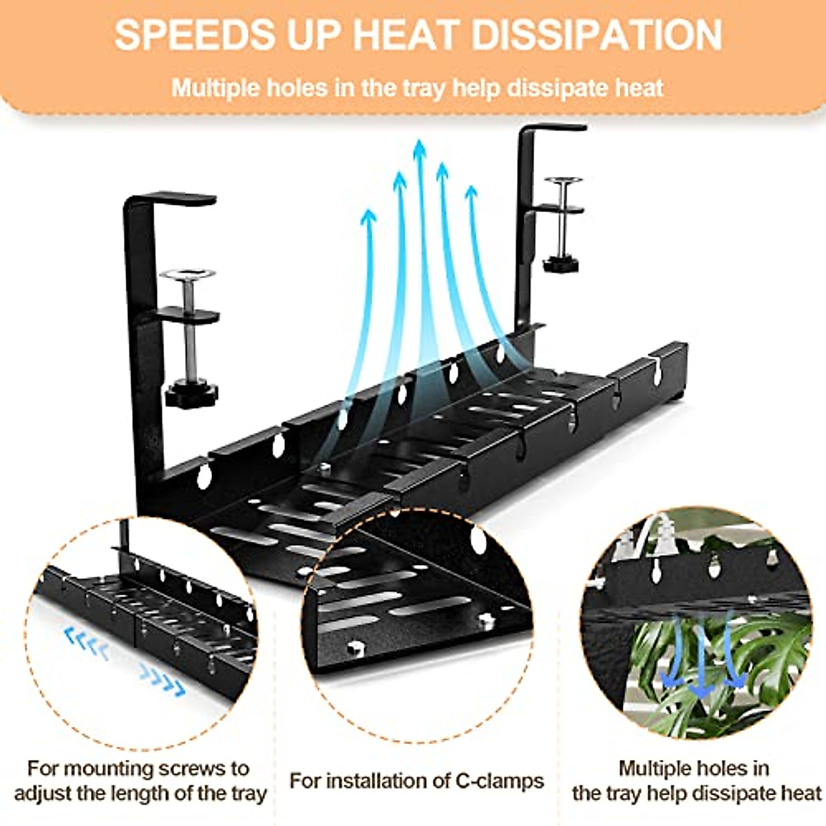 Shikha Cable Management Under Desk, Adjustable Cable Organizer with Adhesive Cable Holder Clips, Reused Cable Ties. Stable & Durable.(Black)