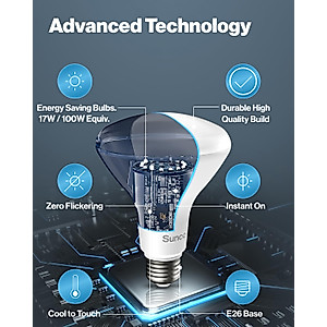 Sunco 4 Pack BR40 Light Bulbs, LED Indoor Flood Light, Dimmable, CRI94 2700K Soft White, 100W Equivalent 17W, 1400 Lumens, E26 Base, Indoor Residential Home Recessed Can Lights, High Lumens - UL