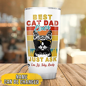 Wassmin Personalized Best Cat Dad Tumbler Cup With Lid 20oz 30oz Stainless Steel Double Wall Vacuum Insulated Tumblers Coffee Travel Mug Fathers Birthday Christmas Drinking Cups Cats Owners Lovers