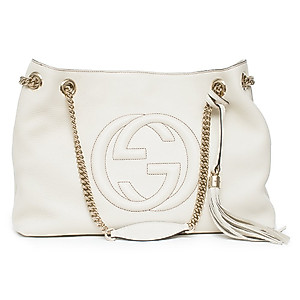 Gucci Womens Soho Leather Chain Straps Shoulder Handbag White Large