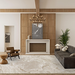 HOMBYS 10x14ft Modern Marble Area Rug for Living Room Bedroom, Large Abstract Floor Carpet for Indoor Office Dining Room, Home Deco Non-Shedding, Camel, Machine Washable