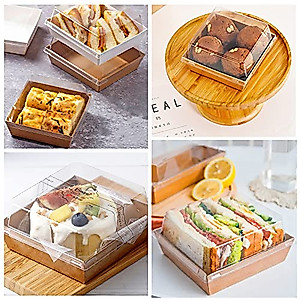 Ocmoiy Charcuterie Boxes with Clear Lids, 50 Pack 5" Square Kraft Bakery Boxes, Cookie Boxes, Small Treat Boxes for Cake Slice, Pastry, Sandwich, Dessert To Go Containers