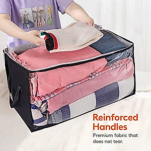 ASANMEYO 6 Pack Clothes Storage, Foldable Blanket Storage Bags, Clothing Storage Containers, Organization and Storage with Lid and Handle, Closet Organizers for Bedroom,Comforters, Toys, Bedding,Black