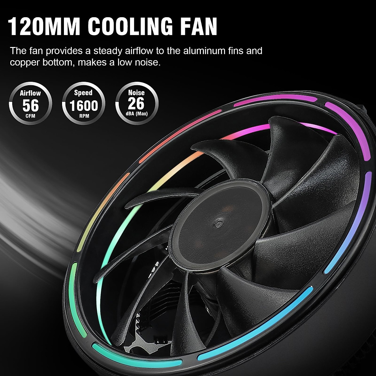 Vetroo M2 CPU Cooler, Black Aluminum Fins LED Ring Lighting Hydraulic Bearing 90W TDP Air Cooler for Intel LGA 1700/1200 & AM5/AM4/AM3+/AM3/115X