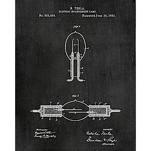 Nikola Tesla Gifts for Engineers - Steampunk Wall Decor SIX (8"x10") UNFRAMED Wall Art Patent Prints - Industrial Artwork Home Decor - Electrical, Coil, Nerd, Geek, Science, Physics Decorations