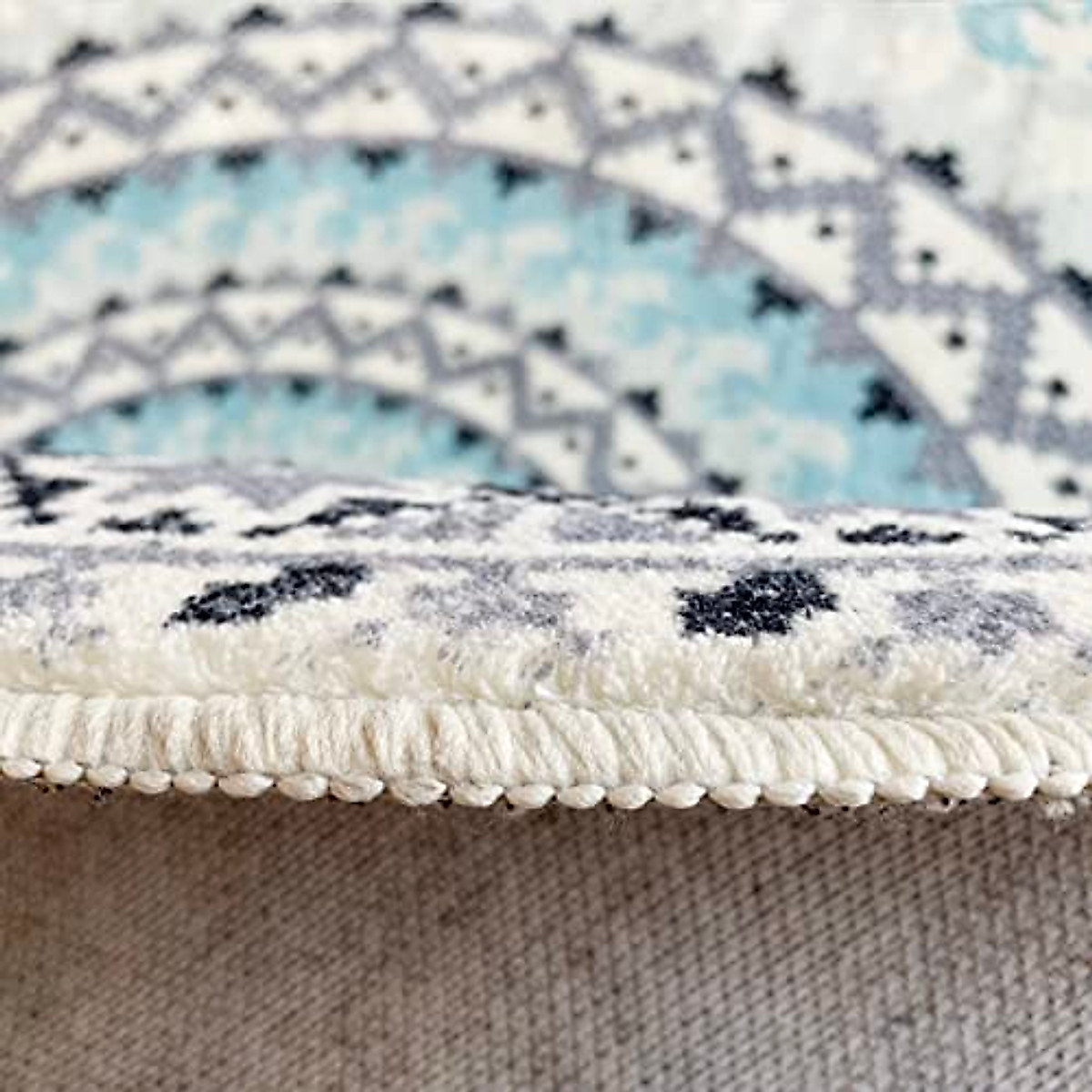 Luxury Faux Fur Boho Round Area Rug,Silky Imitation Sheepskin Stain Resistant Free Modern Contemporary Transitional Ultra Soft Living Dining Room Bedroom Carpet 4'x4' Round Blue / Multi