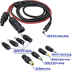 ZUYOOK Solar Panel Plug to DC 5.5mm x 2.1mm Male Adapter Cable MC-4 to DC Cable with DC 3.5x1.35mm,DC 5.5mmx2.5mm 6.3x3mm and DC8mmConverter for Solar Panel and Generator Connector 1.5m/5ft 16AWG