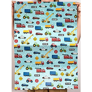CENTRAL 23 Wrapping Paper for Boys - 6 Sheets of Birthday Gift Wrap - Police Cars Trucks and Tractors - For Kids - Children - Glossy - Recyclable