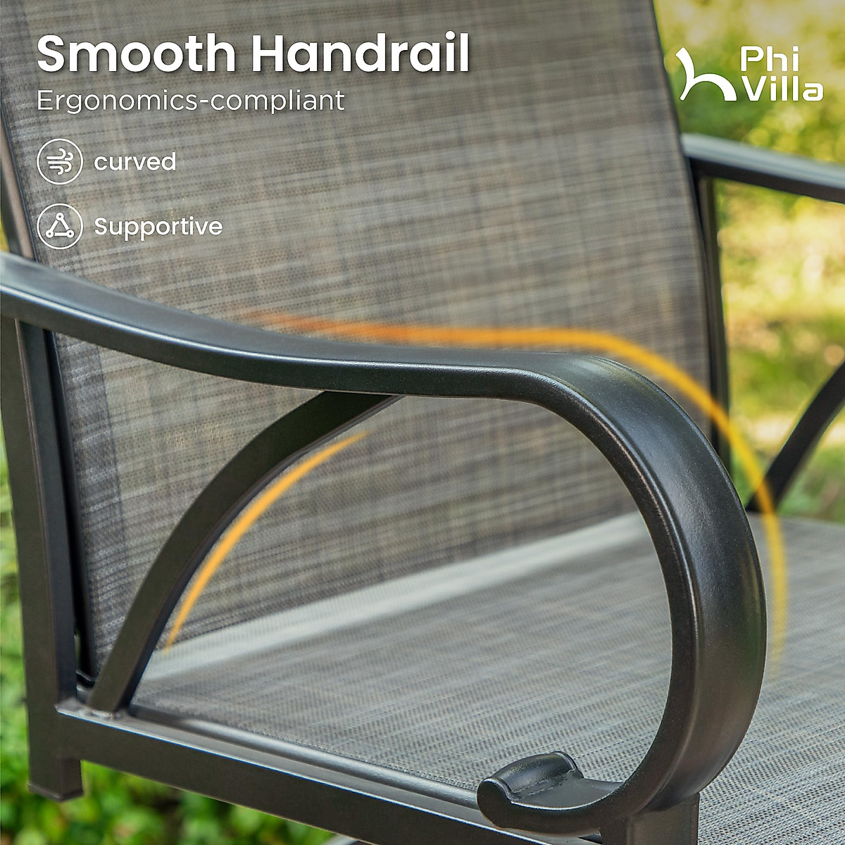 PHI VILLA Outdoor Swivel Bar Stools Set of 4, High Top Patio Bar Stools & Chairs with Armrest & Textilene Fabric for Outside, Grey