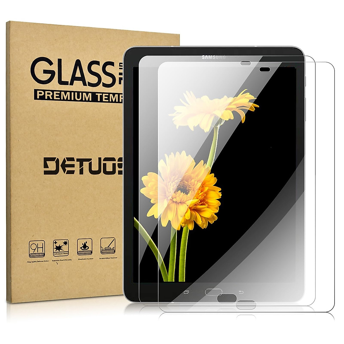 DETUOSI [2-PACK Screen Protector for Samsung Galaxy Tab S2 9.7" 2015 (SM-T810/ T813/ T817T/ T817V), Ultra-Clear/Case Friendly/Touch Sensitive/Anti-Scratch Mica Galaxy Tab S2 9.7" Tempered Glass