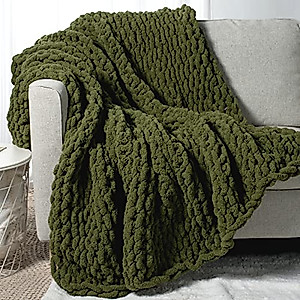Carriediosa Chenille Chunky Knit Blanket Soft Fluffy Handmade Throw Blanket for Couch Sofa Bed and Home Décor (London Green 50" x 60")