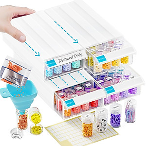 ARTDOT Diamond Painting Storage Containers, 4 Pack Stackable Bead Organizers with 128 Slots and Diamond Art Accessories and Tools for Beads Nail Pill Rhinestones Seed