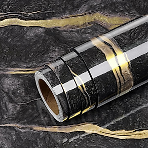 Livelynine Black and Gold Marble Contact Paper for Countertops Waterproof Marble Wallpaper Peel and Stick Bathroom Walls Renter Friendly Countertop Cover Kitchen Cabinet Contact Paper 15.8X78.8 Inch