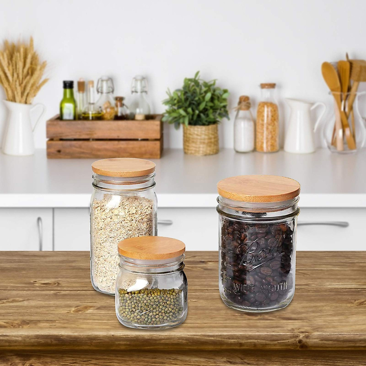 6 Pack Wooden Mason Jar Lids, Reusable Bamboo Mason Canning Lids Compatible with Wide Mouth Mason Jar Canning Jar