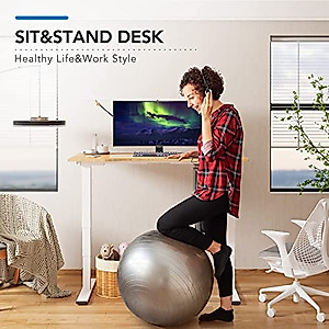 FLEXISPOT Pro 3 Stages Dual Motor Electric Standing Desk 48x30 Inches Whole-Piece Desk Board Height Adjustable Desk Electric Stand Up Desk Sit Stand Desk(White Frame + Natural Desktop)