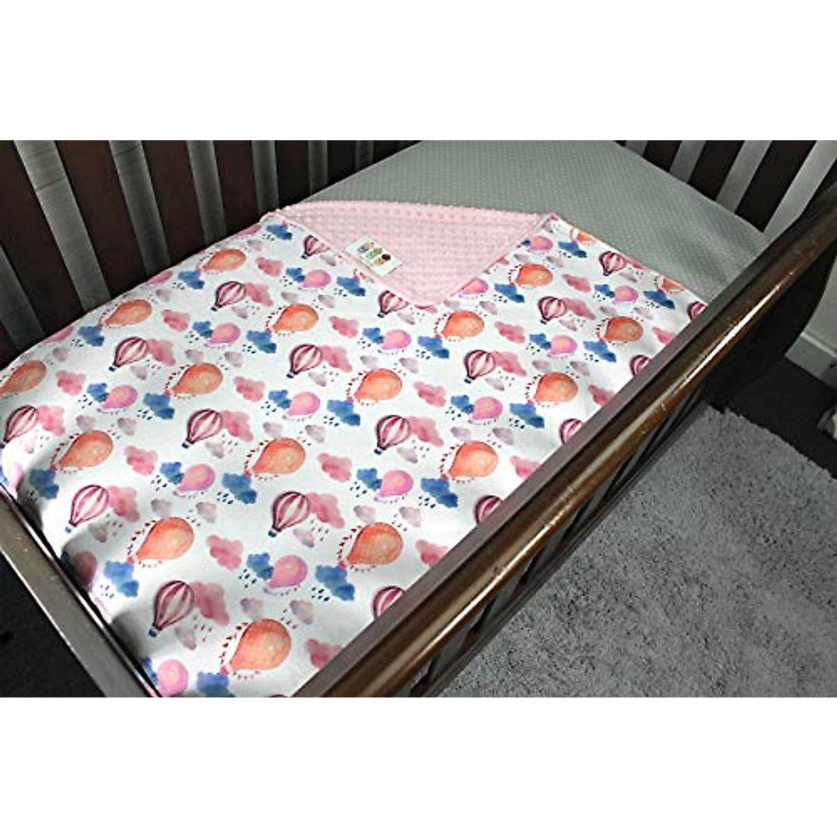 Top Tots Baby Blanket - Rain Clouds and Balloons with Pink Minky Dot
